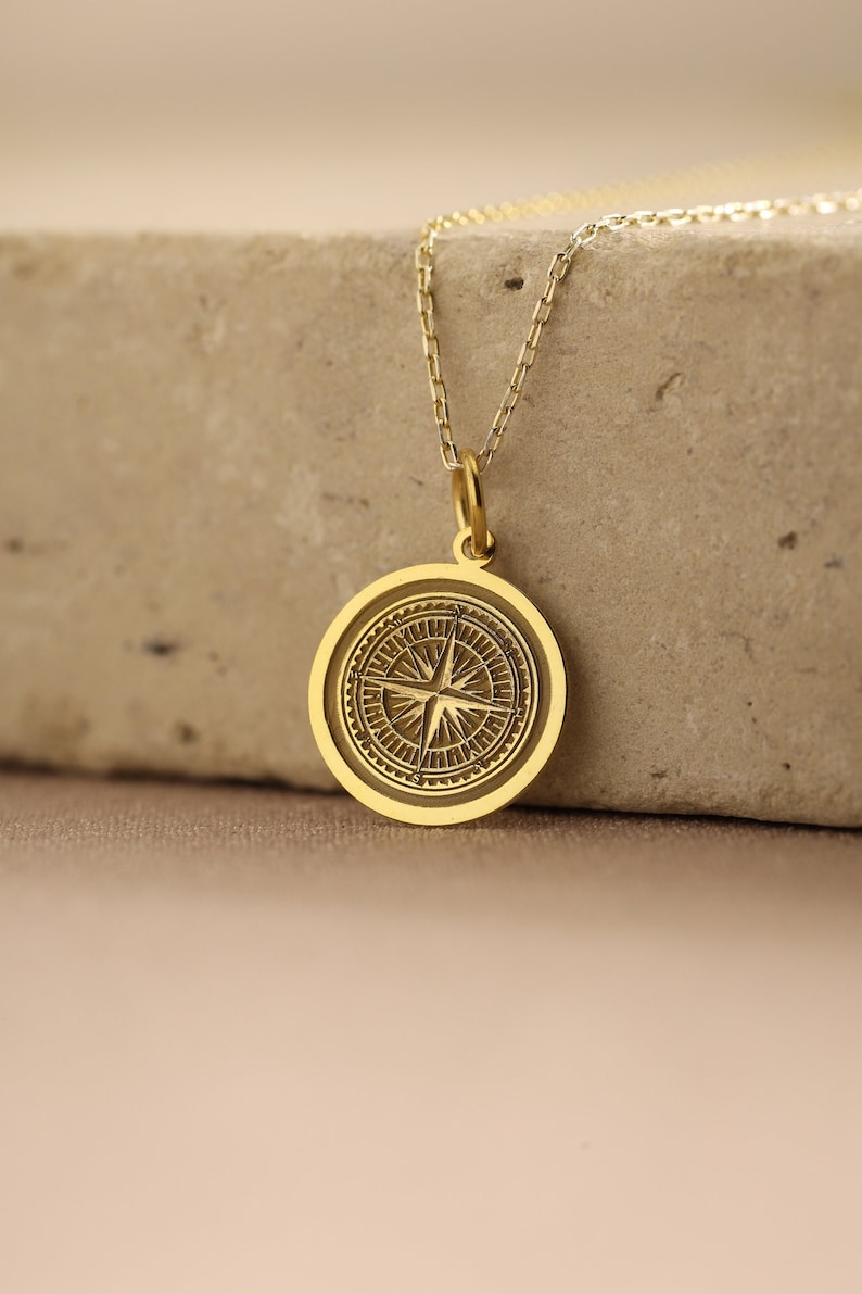 14k Solid Gold Compass Necklace Compass Jewelry Compass - Etsy