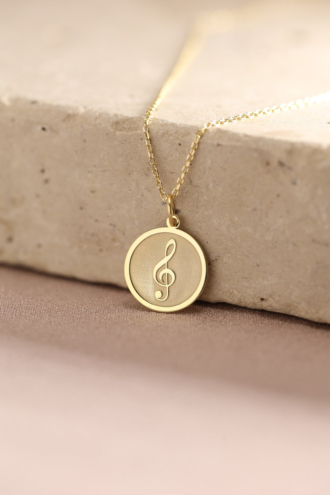 14k Solid Gold Music Note Necklace , Gold Treble Clef Necklace , Treble ...