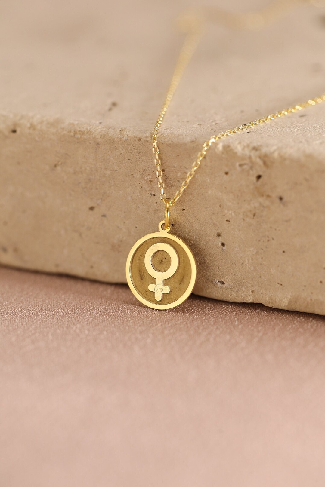 14k Solid Gold Female Necklace Venus Symbol Real Gold - Etsy