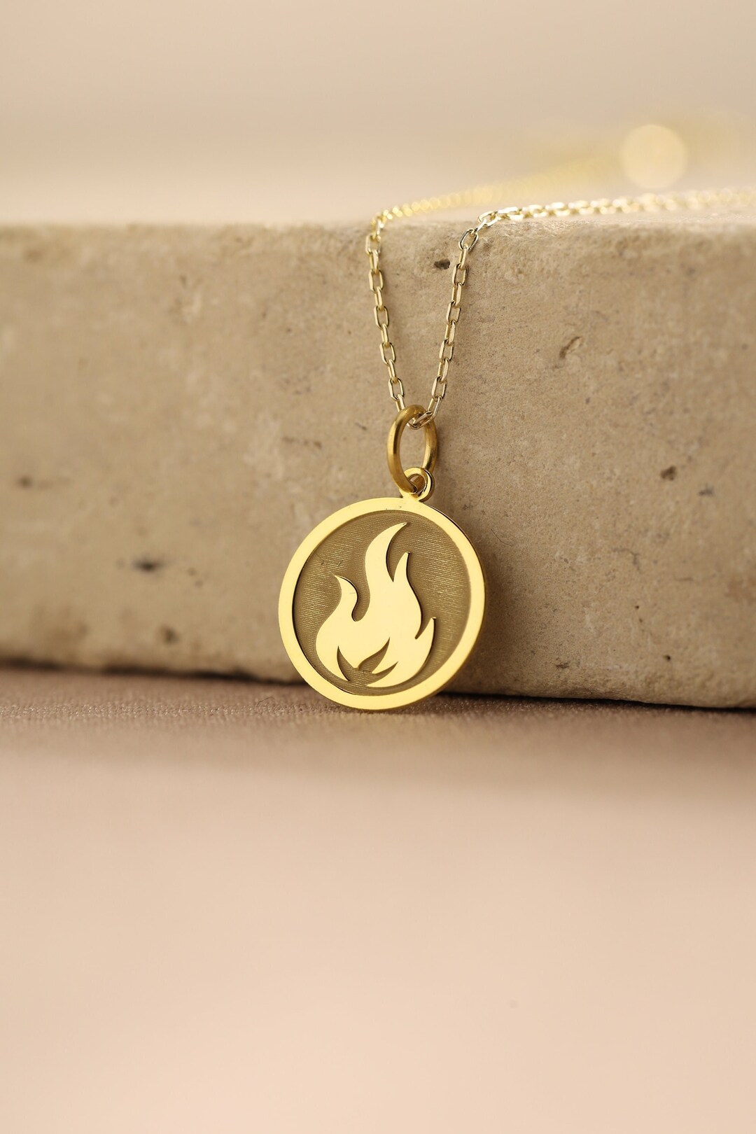 14k Solid Gold Fire Necklace , Personalized Fire Pendant , Fire Element ...