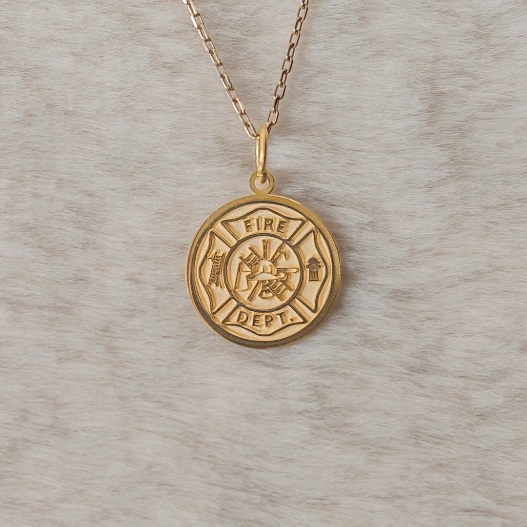 14k Solid Gold Firefighter Pendant, Personalized Fireman Necklace,real ...