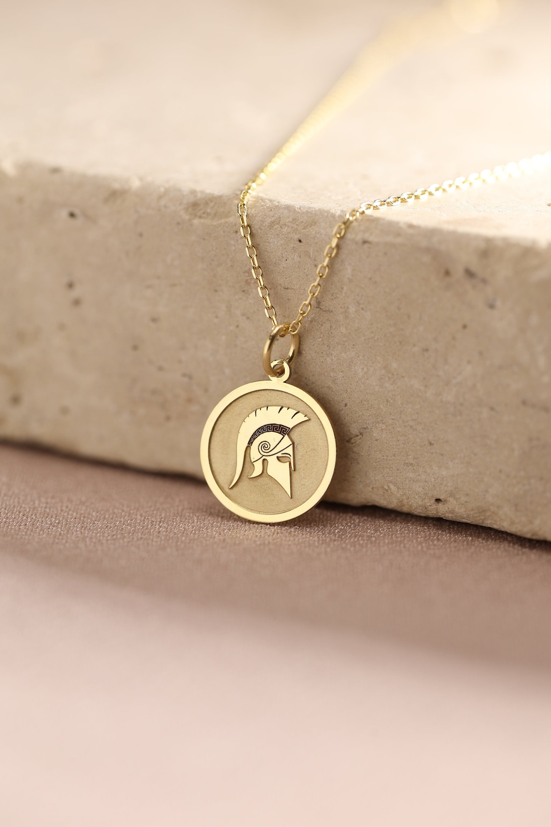 14k Solid Gold Spartan Helmet Necklace , Personalized Spartan Helmet ...