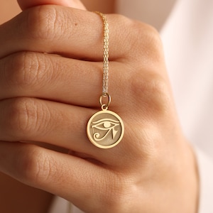14k Solid Gold Eye of Ra Necklace , Ancient Egyptian Symbol of ...