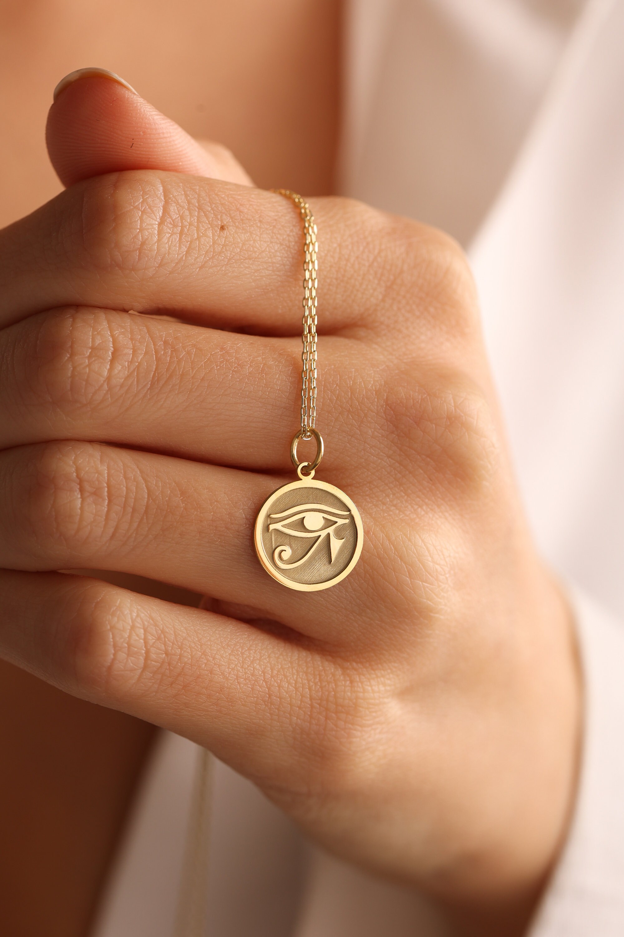 14k Solid Gold Eye of Ra Necklace , Ancient Egyptian Symbol of ...