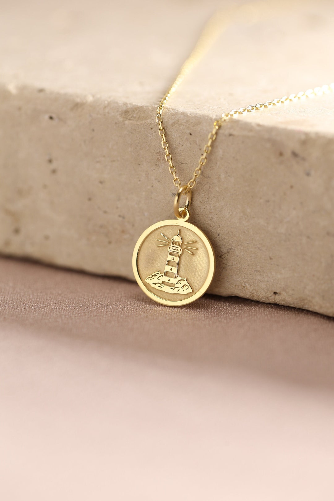 14k Solid Gold Lighthouse Slide Pendant , Lighthouse , Lighthouse ...