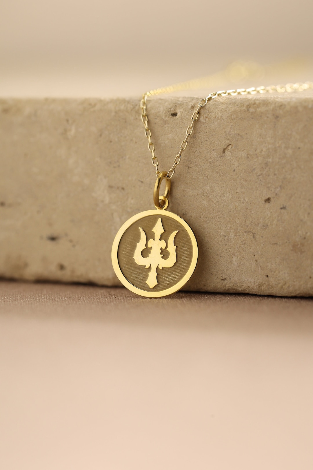 14k Solid Gold Trident Necklace , Personalized Trident Pendant , Dainty ...