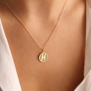 14k Solid Gold Initial Necklace,h Letter Necklace , Sideways Initial ...