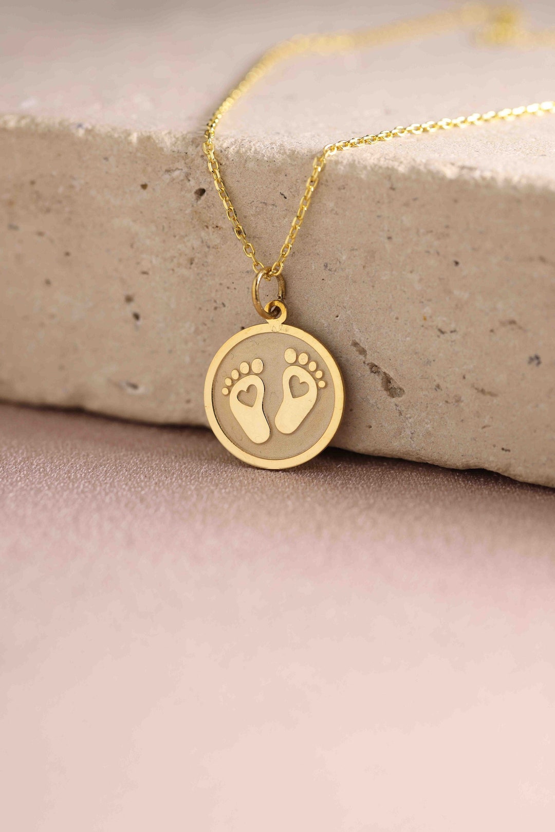 14k Solid Gold Baby Feet Necklace , Baby Feet Pendant ,personalized ...