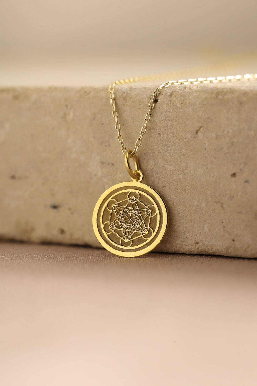 14k Solid Gold Metatron Necklace , Metatron Cube Pendant , Personalized ...