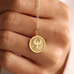 14k Solid Gold Phoenix Necklace , Gold Phoenix Pendant , Dainty Phoenix ...