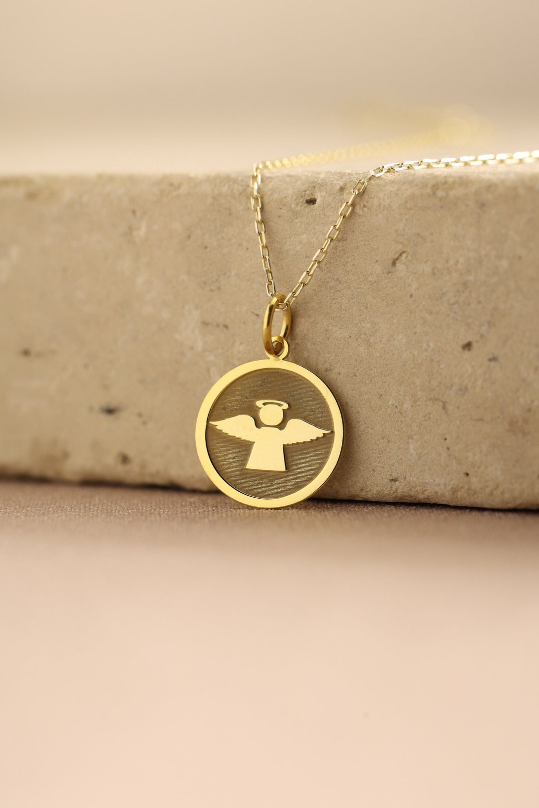 14k Solid Gold Angel Pendant , Gold Cherub Necklace for Her , Angel ...