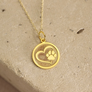 14k Solid Gold Dog Paw Pendant , Dog Necklace, Puppy Paw Gold Necklace ...