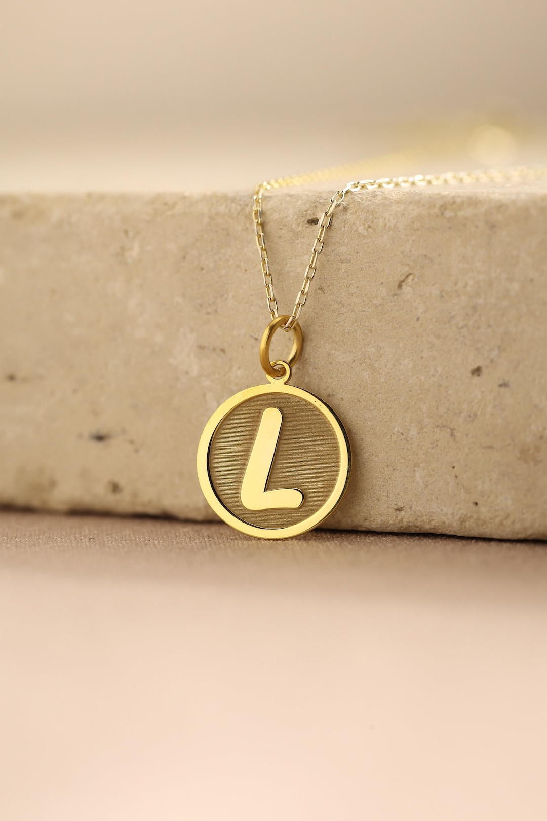 14k Solid Gold Initial Necklace,l Letter Necklace , Sideways Initial ...
