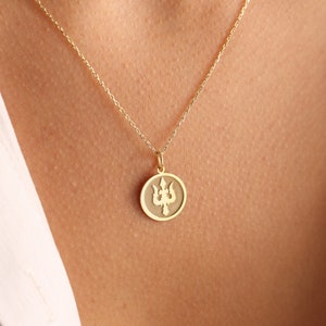 14k Solid Gold Trident Necklace , Personalized Trident Pendant , Dainty ...