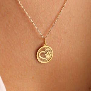 14k Solid Gold Dog Paw Pendant , Dog Necklace, Puppy Paw Gold Necklace ...