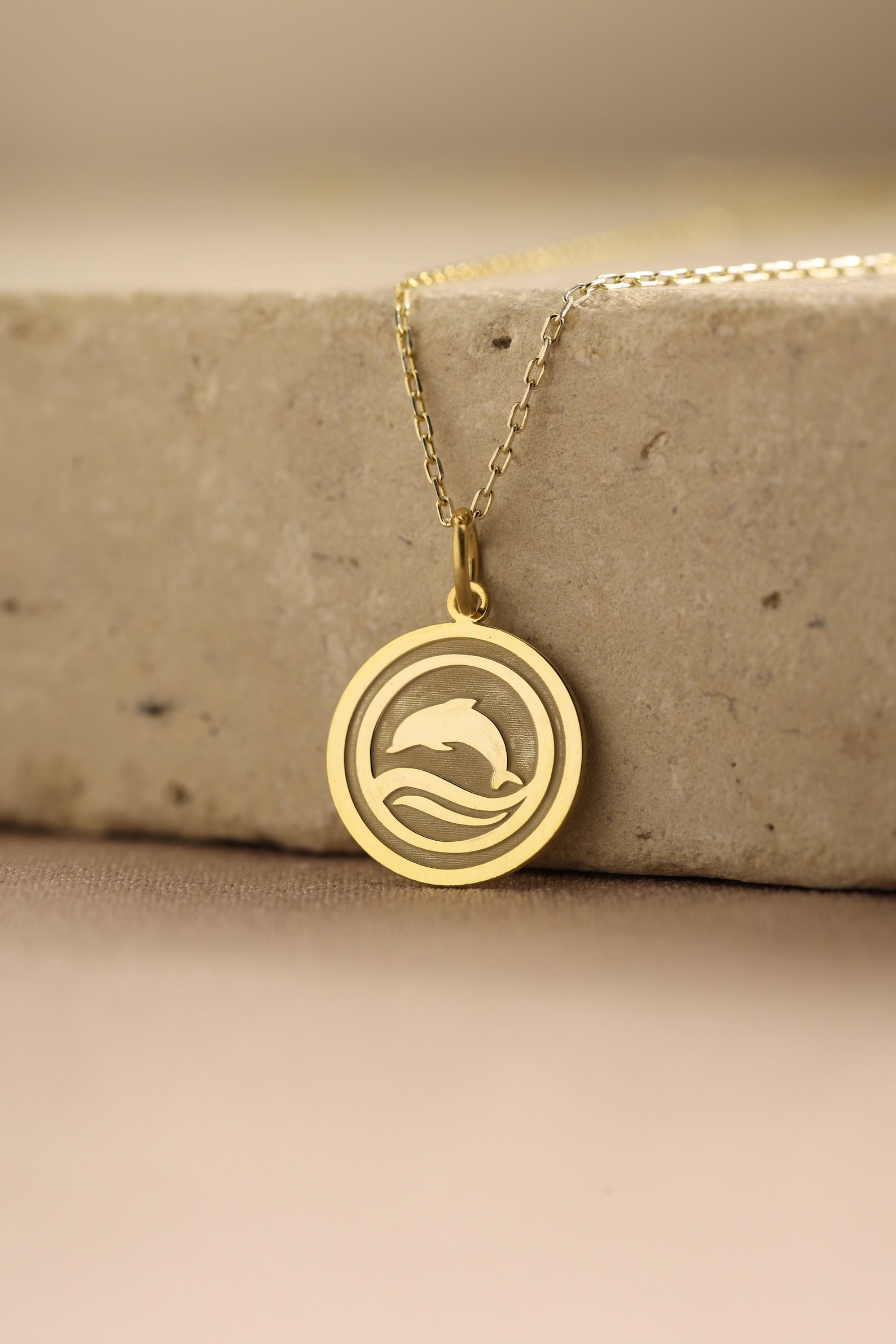 14k Solid Gold Dolphins Necklace Gold Fish Dolphins Pendant - Etsy