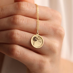 14k Solid Gold Dandelion Necklace , Flower Pendant , Personalized ...