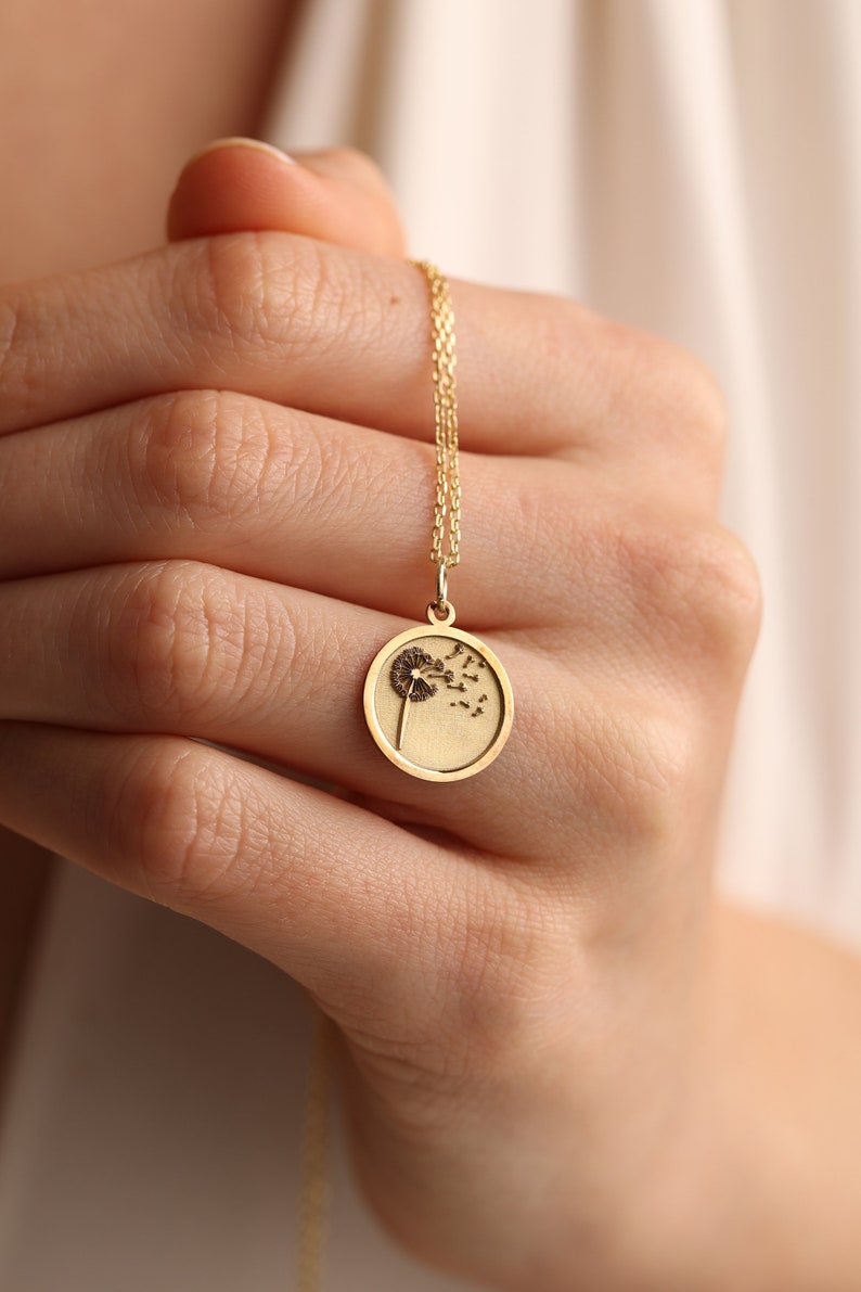 14k Solid Gold Dandelion Necklace , Flower Pendant , Personalized ...