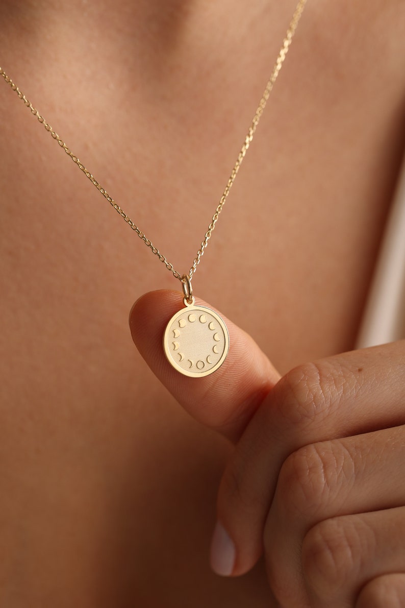 14k Solid Gold Moon Necklace Personalized Moon Pendant - Etsy