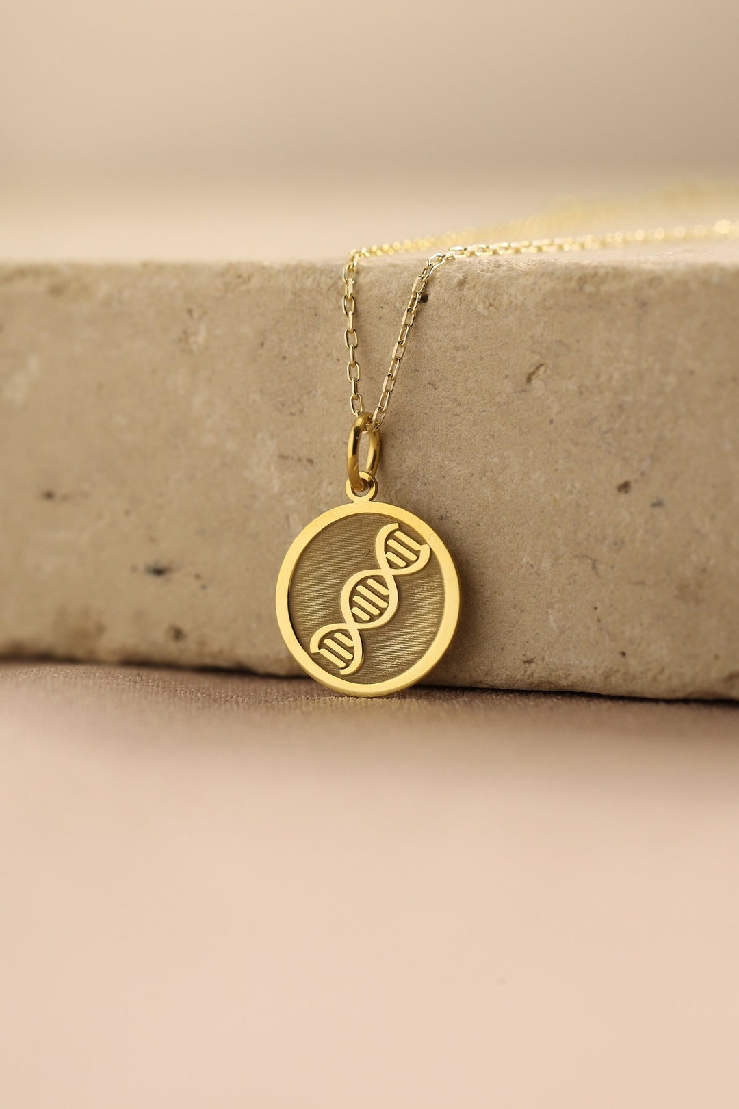 14k Solid Gold DNA Necklace , 14K DNA Pendant , DNA Double Helix ...
