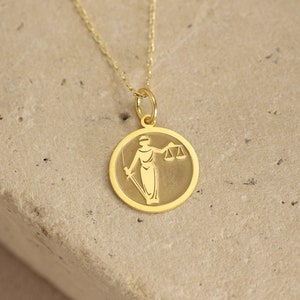 14k Solid Gold Lady Justice Necklace , Personalized Lady Justice ...