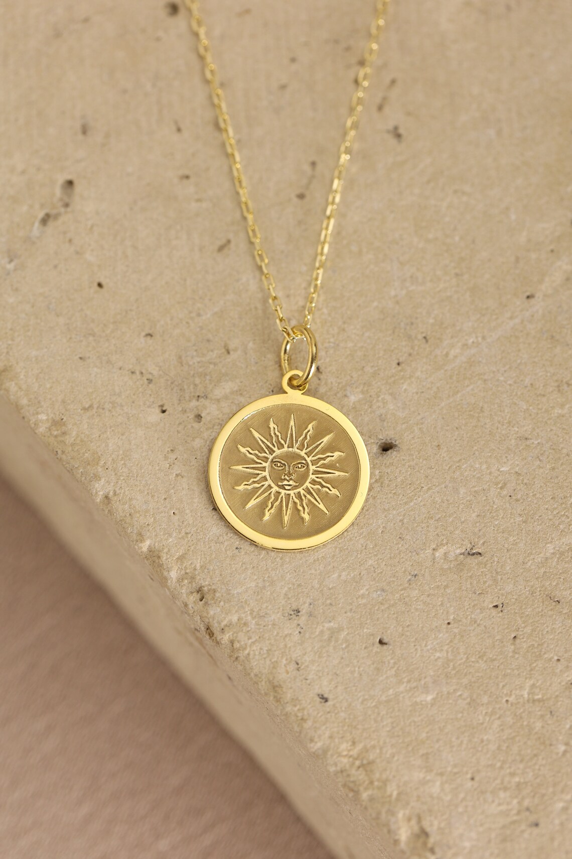 14k Solid Gold Sun Necklace , Personalized Sun Pendant , Sunshine ...