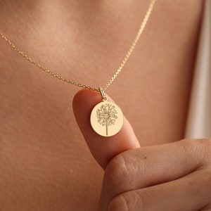14k Solid Gold Dandelion Necklace , Flower Pendant , Personalized ...