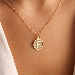 14k Solid Gold Initial Necklace,f Letter Necklace , Sideways Initial ...