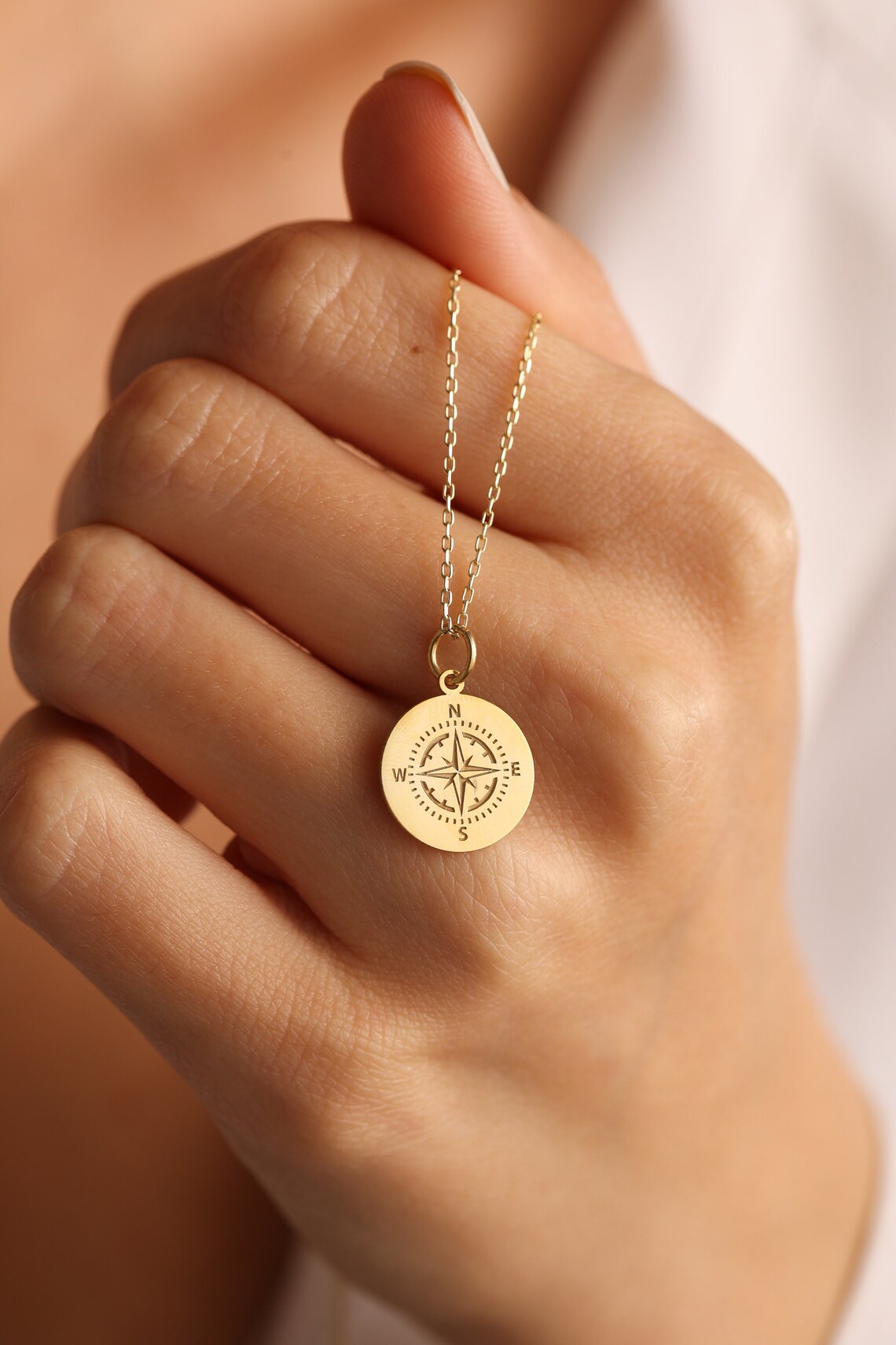 14k Solid Gold Compass Necklace , Compass Jewelry , Compass Gift ...