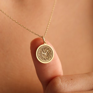 14k Solid Gold Clock Necklace , Personalized Vintage Clock Pendan ...