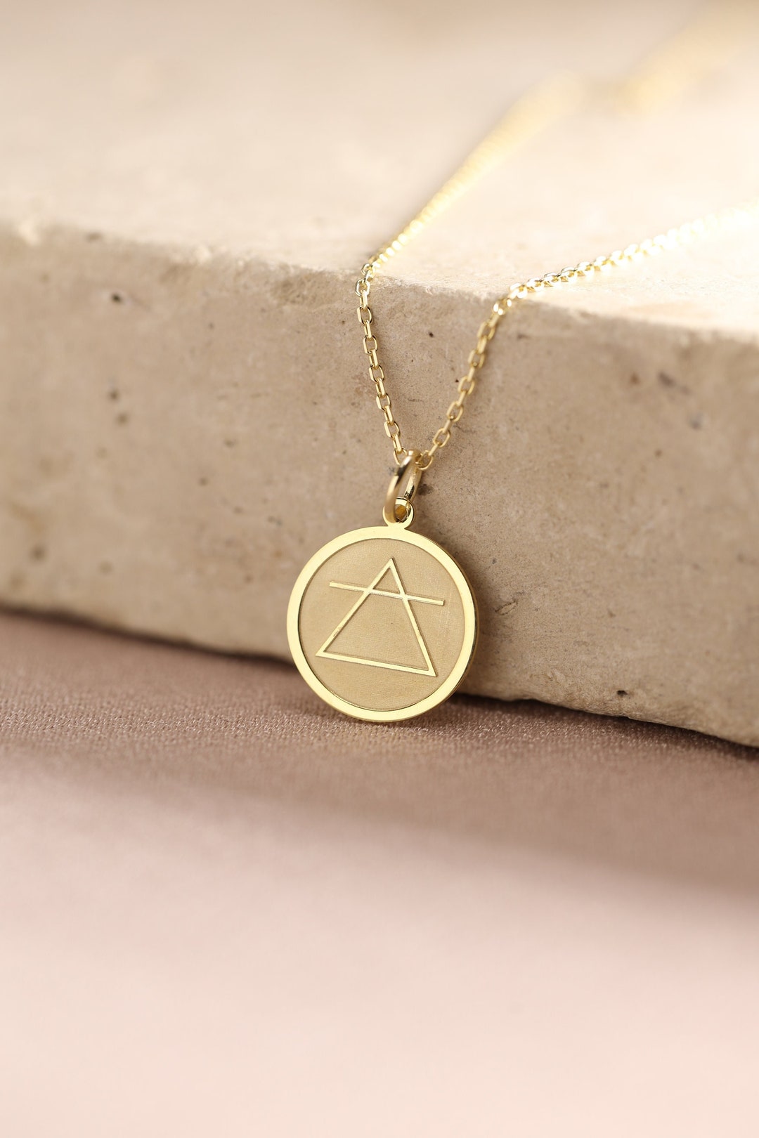 14k Solid Gold Air Element Symbol Necklace , Air Element Pendant ...