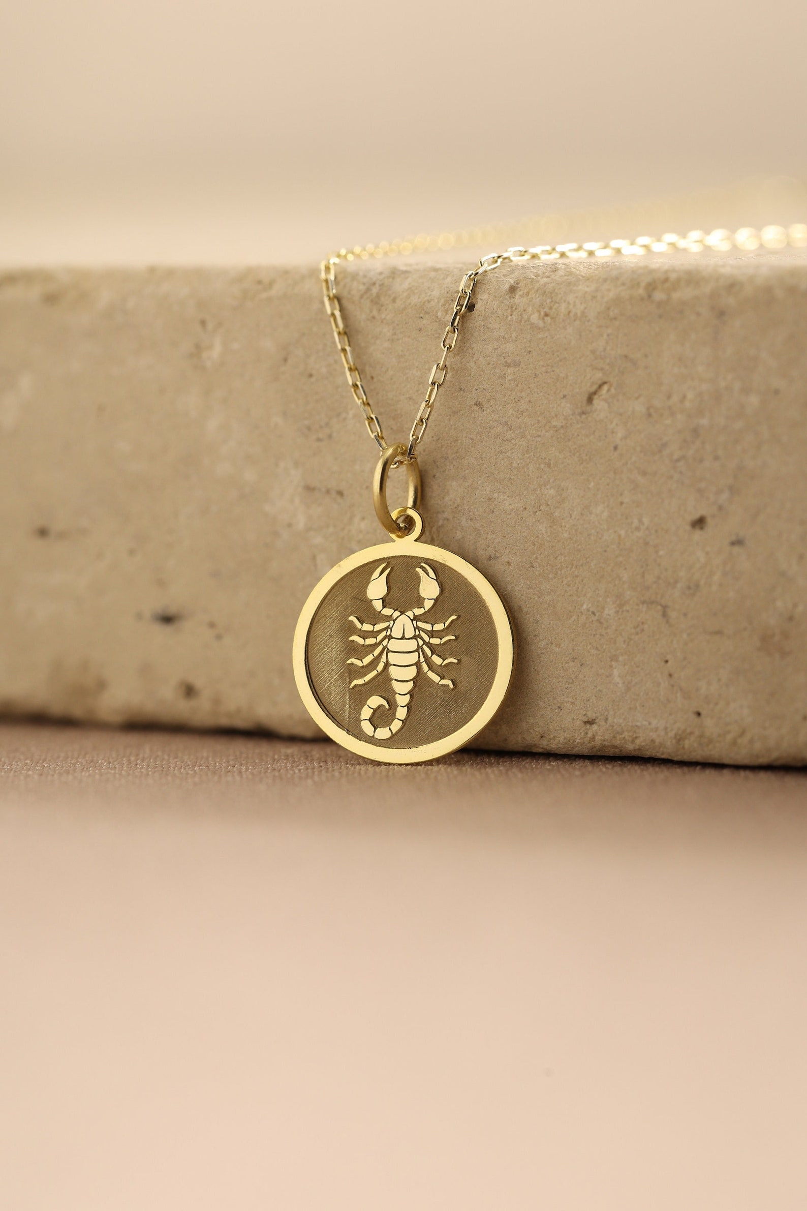 14k Solid Gold Scorpio Necklace , Personalized Scorpio Pendant , Charm ...