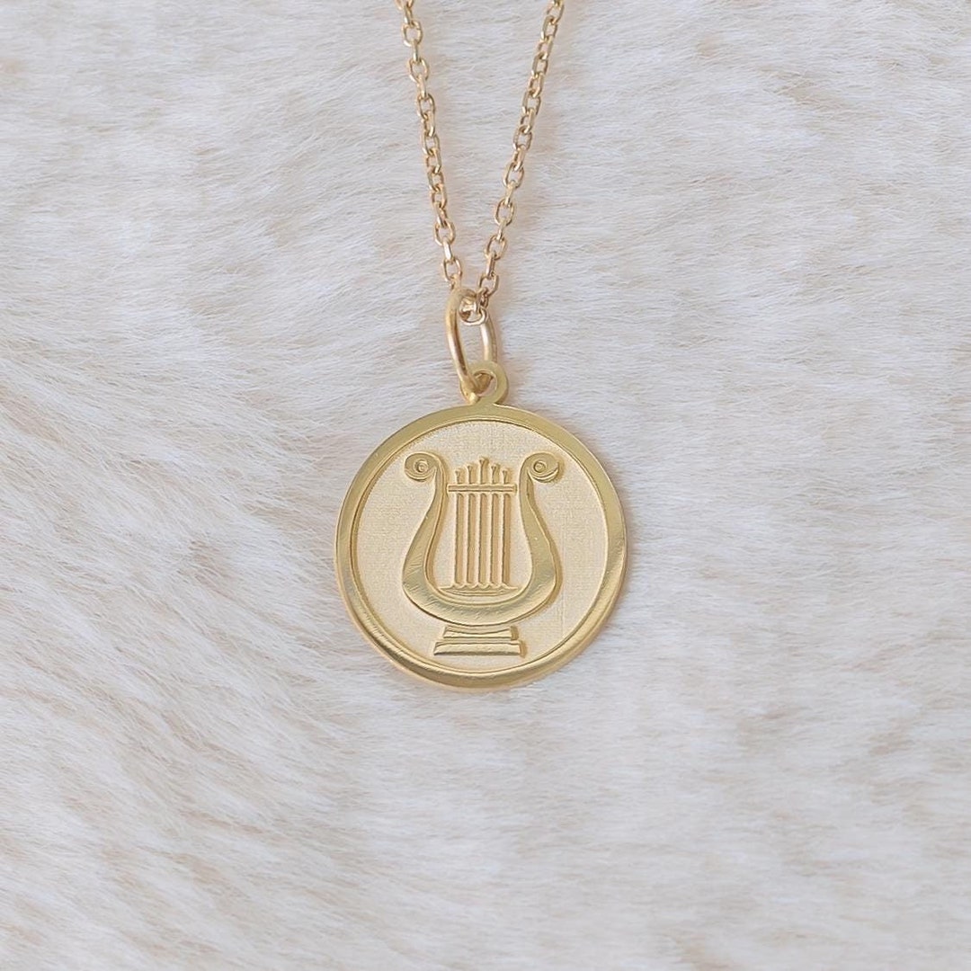 14k Gold Lyre Necklac , Gold Ancient Harp Necklace , Lyre Pendant ...