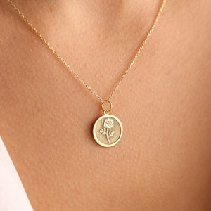 14k Solid Gold Rose Flower Necklace , Personalized Gold Rose Pendant ...