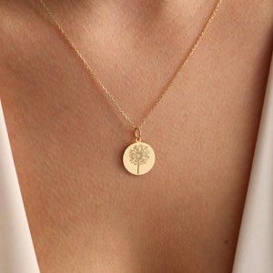 14k Solid Gold Dandelion Necklace , Flower Pendant , Personalized ...