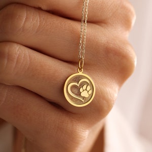 14k Solid Gold Dog Paw Pendant , Dog Necklace, Puppy Paw Gold Necklace ...