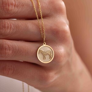 14k Solid Gold Zebra Necklace , Animal Zebra Charm Jewellery , Running ...