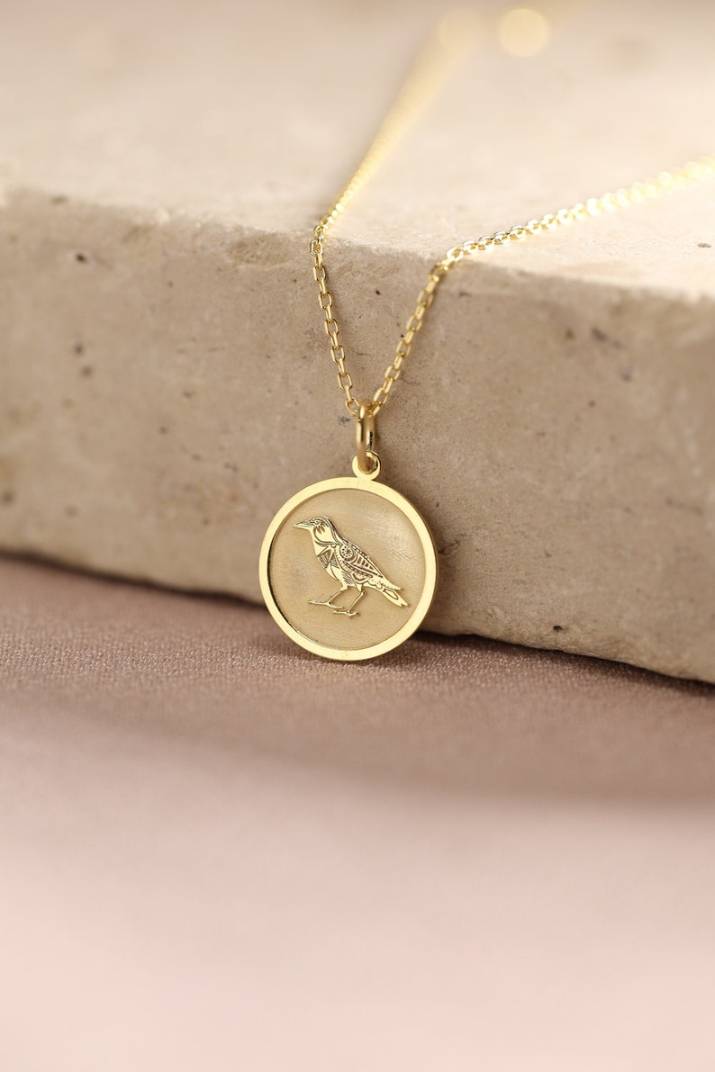 14k Solid Gold Celtic Crow Necklace Gold Crow Pendant - Etsy