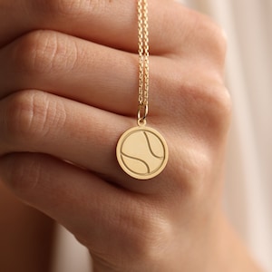 14k Solid Gold Tennis Ball Necklace , Personalized Tennis Ball Pendant ...