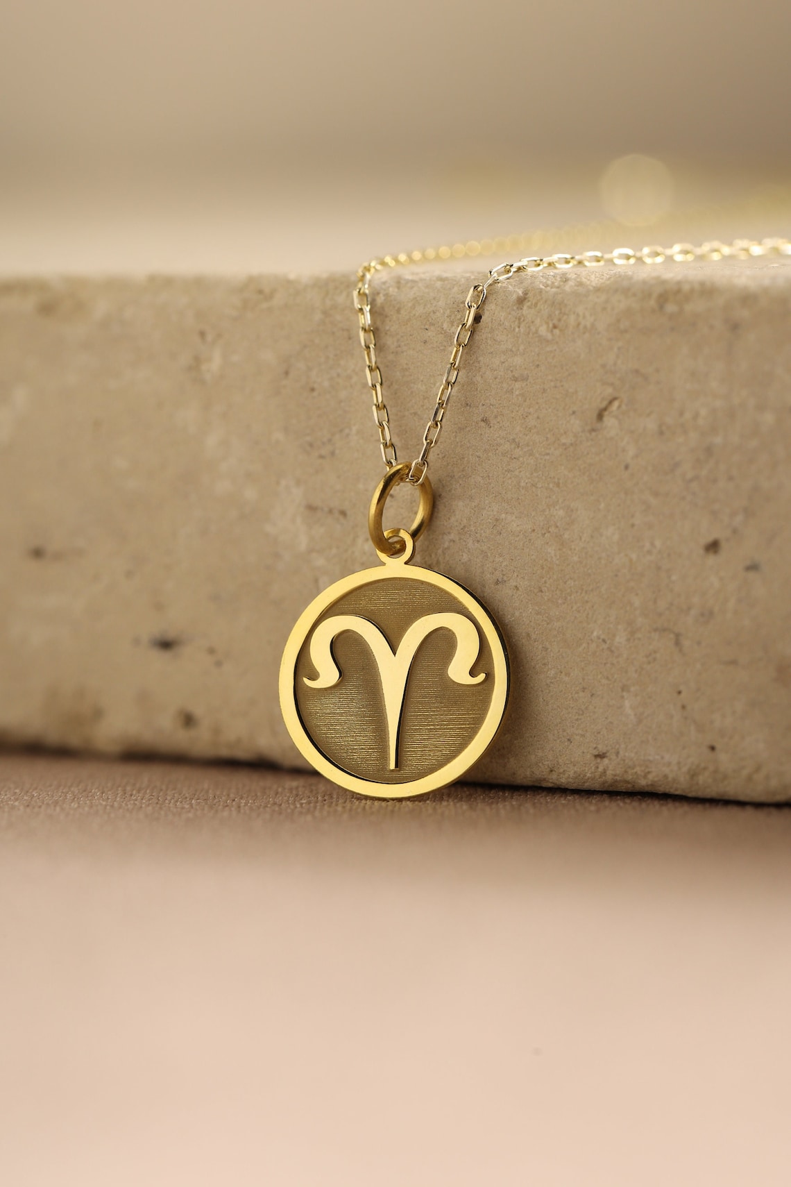 14k Solid Gold Aries Zodiac Necklace Aries Ram Pendant - Etsy