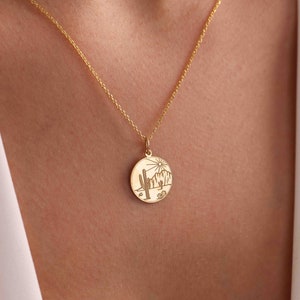 14k Solid Gold Cactus Necklace , Brushed Saguaro Pendant , Desert ...