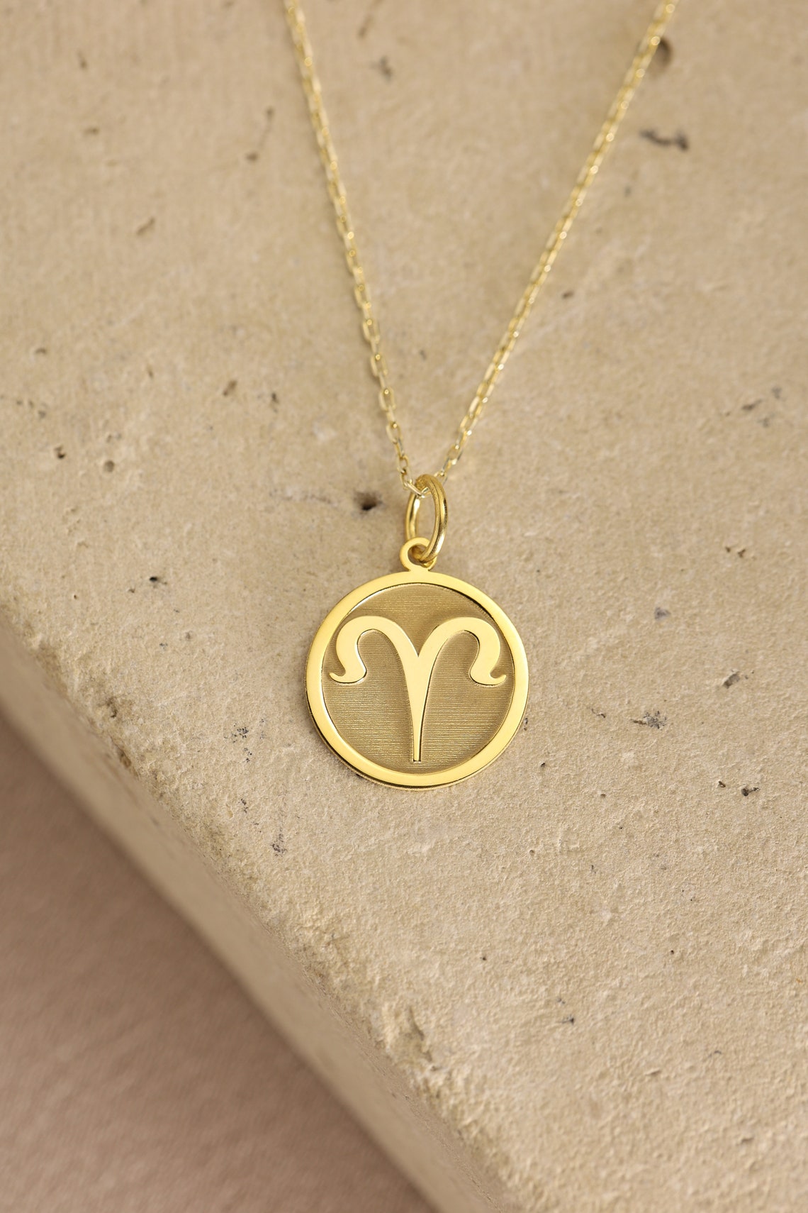 14k Solid Gold Aries Zodiac Necklace Aries Ram Pendant - Etsy