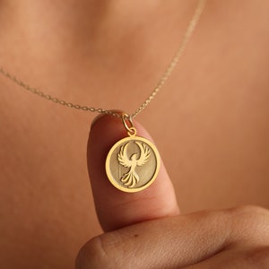 14k Solid Gold Phoenix Necklace , Gold Phoenix Pendant , Dainty Phoenix ...