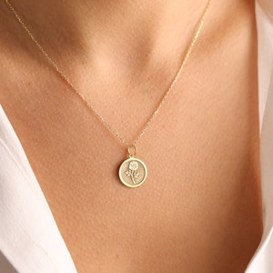 14k Solid Gold Rose Flower Necklace , Personalized Gold Rose Pendant ...