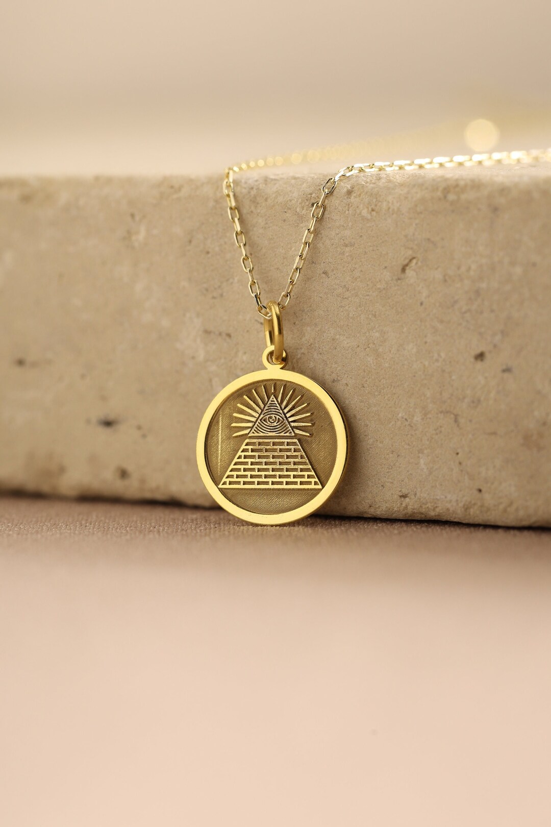 14k Solid Gold Illuminati Necklace , Personalized Eye Pendant , All ...