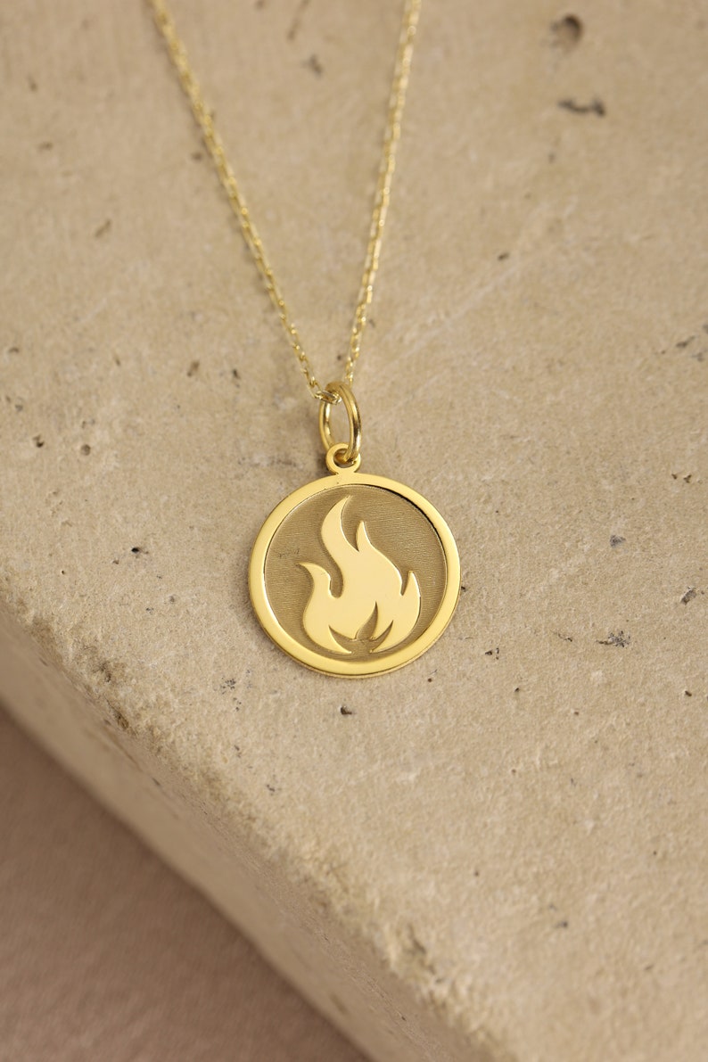 14k Solid Gold Fire Necklace , Personalized Fire Pendant , Fire Element ...
