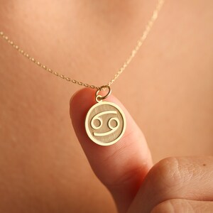 14k Solid Gold Cancer Zodiac Necklace, Cancer Pendant , Zodiac Solid ...