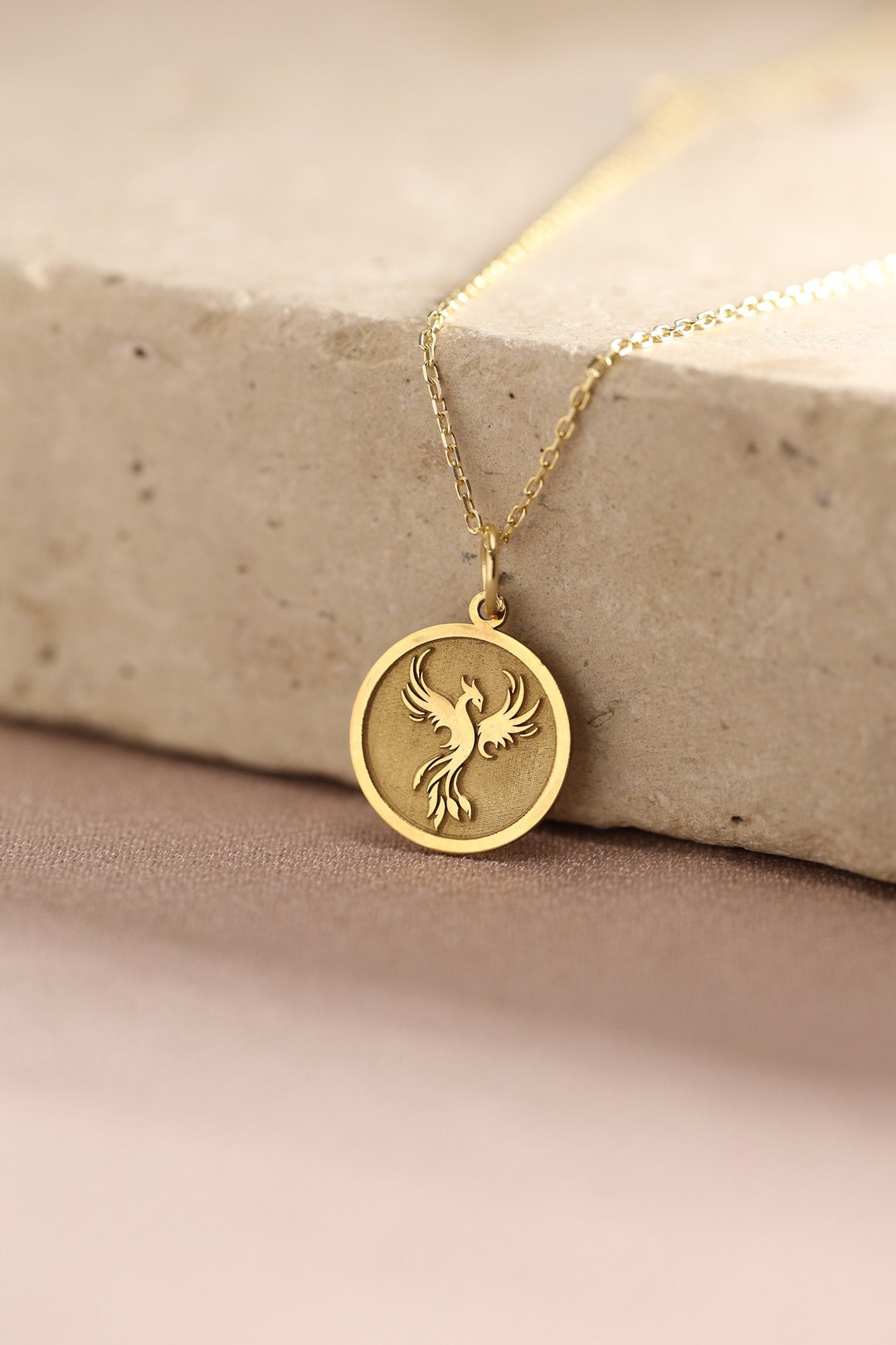 14k Solid Gold Phoenix Necklace , Gold Phoenix Pendant , Dainty Phoenix ...