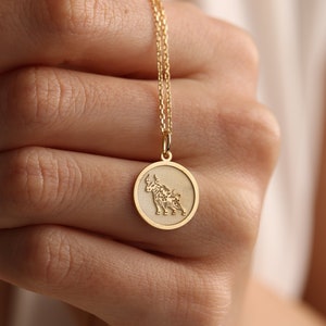 14k Solid Gold Taurus Zodiac Necklace, Taurus Bull Pendant , Zodiac ...