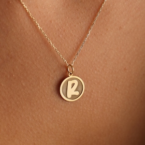 14k Solid Gold Initial Necklace,r Letter Necklace , Sideways Initial ...